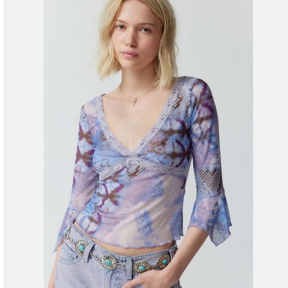 Urban Outfitters | Tops | Uo Liana Lacetrim Mesh Top | Poshmark